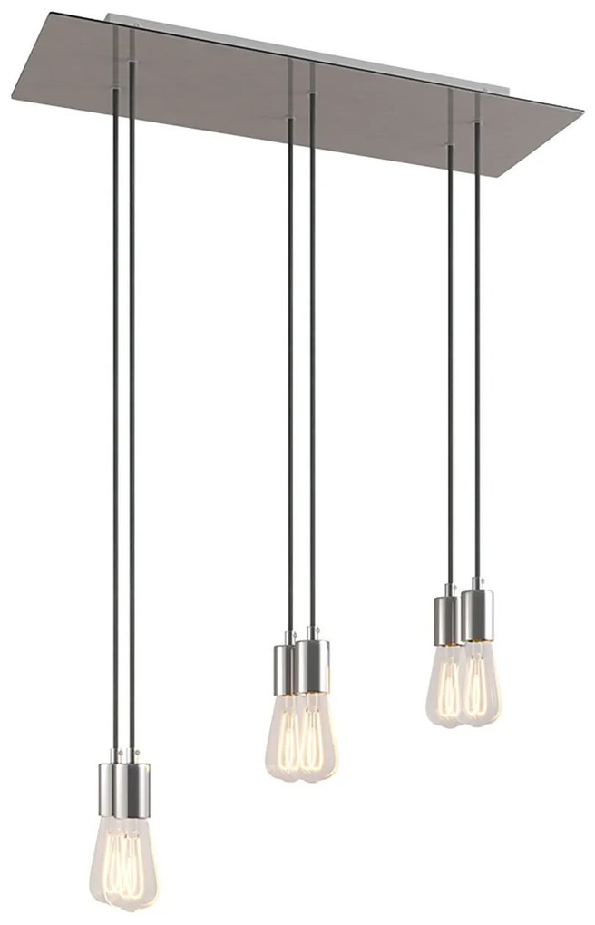 creative cables Závěsná lampa s 6 světly, s obdélníkovým XXL baldachýnem Rose-one, textilním kabelem a kovovými komponenty Barva: Matný bílý dibond