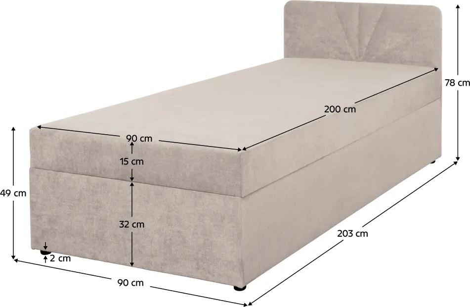 Boxspringová postel, jednolůžko, béžová, 90x200, univerzální, SUPA