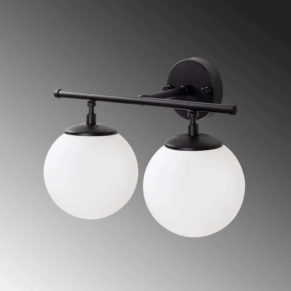 OPVIQ Nástěnné světlo ROE černé mléčné 2 žárovky
