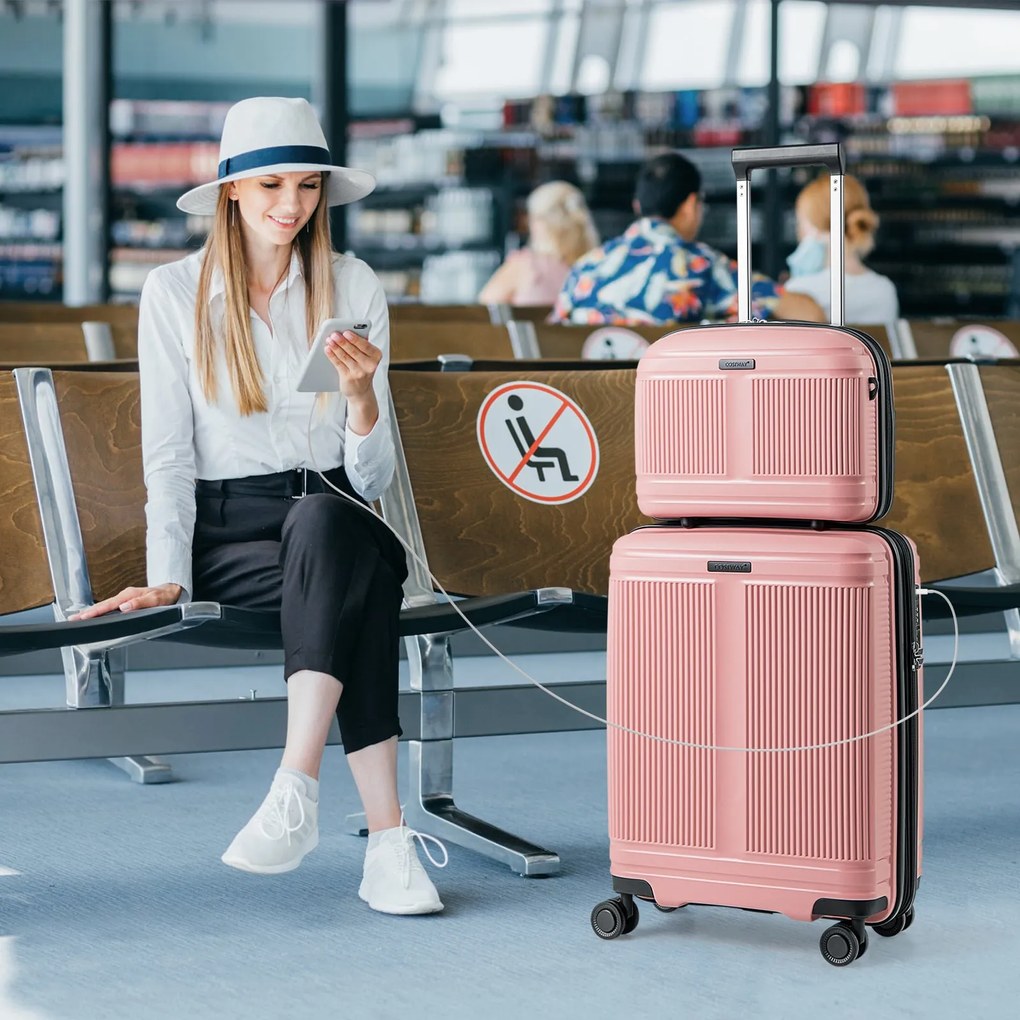 Costway Sada 2 kusových zavazadel včetně 20" příručního kufru a 14" kosmetického