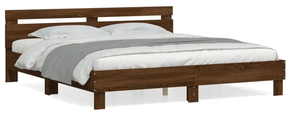 Rám postele s čelem hnědý dub 160 x 200 cm kompozitní dřevo - Default Title