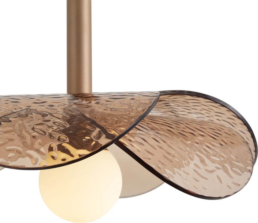 Designové závěsné svítidlo tmavý bronz s jantarovým sklem - Kemner
