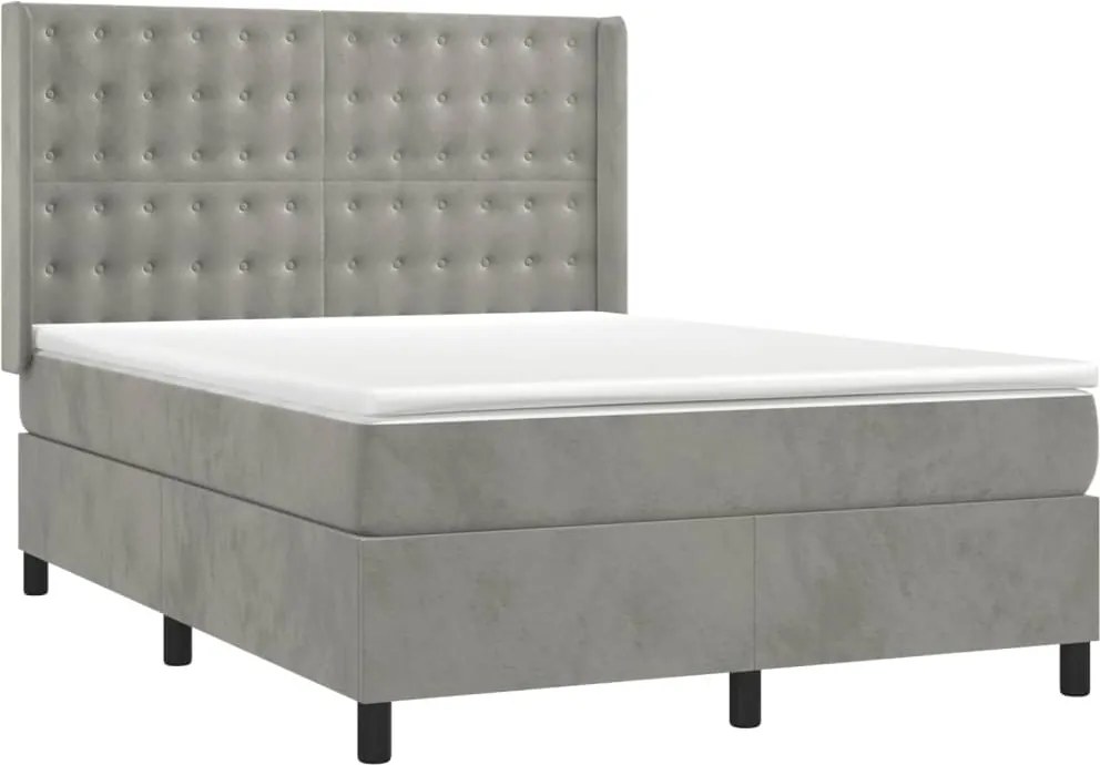 Box spring postel s matrací a LED světle šedá 140x200 cm samet 3139805