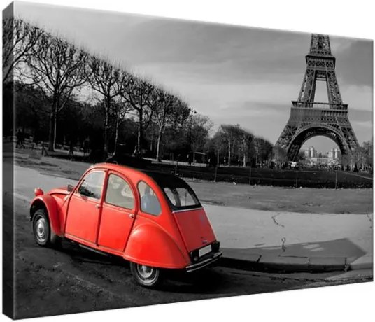 Obraz na plátně Červené auto při Eiffelově věži 30x20cm 1117A_1T