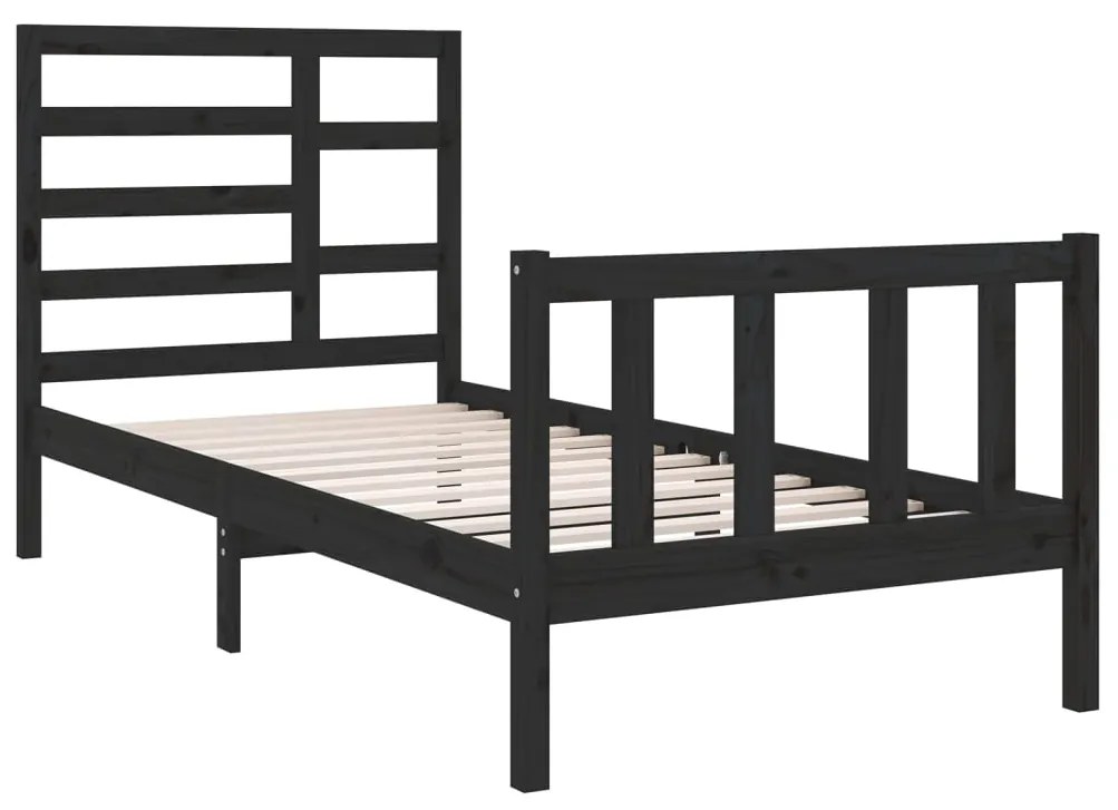 Rám postele černý masivní dřevo 90 x 190 cm jednolůžko,  3105894