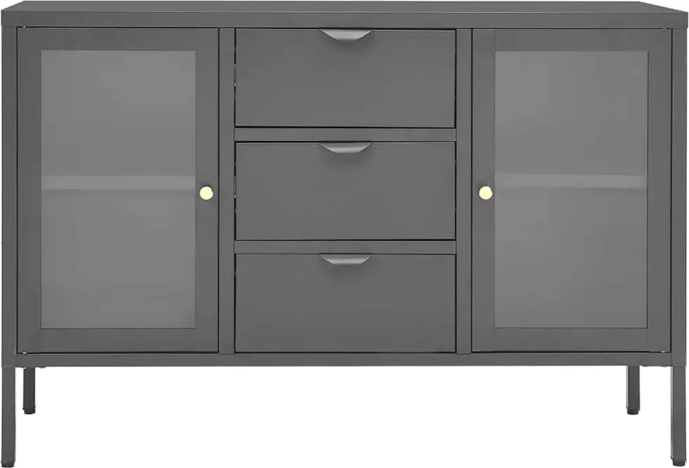 Příborník antracitový 105 x 35 x 70 cm ocel a tvrzené sklo 336078