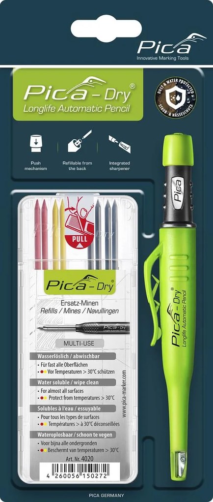 Pica Marker Pica Dry + náhradní tuhy | Vyberte variantu podle materiálu Varianta: tuhy voděodolné barevné (zel.bílá,modrá)