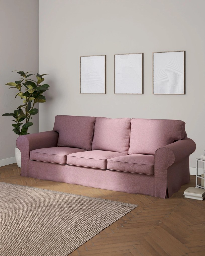 Potah na pohovku IKEA Ektorp 3-místná, rozkládací STARÝ MODEL PIXBO barva růžová látka pletený vzor