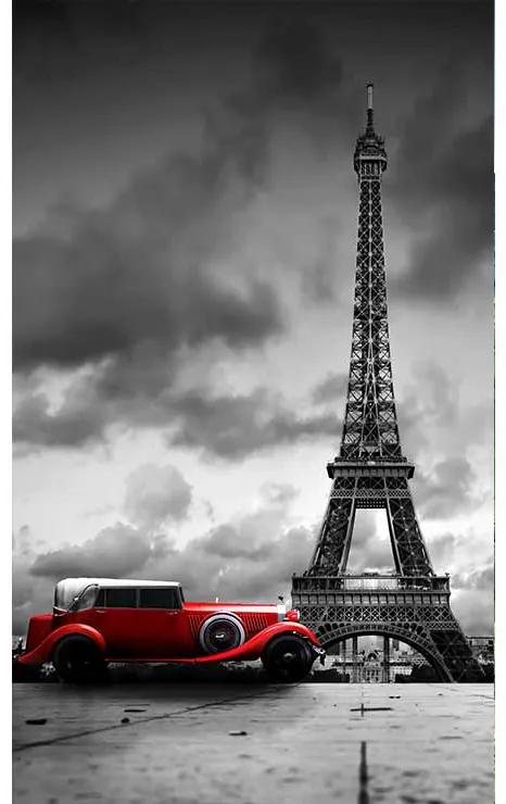 Dvoudílná vliesová fototapeta Retro auto v Paříži, rozměr 150x250cm, MS-2-0027