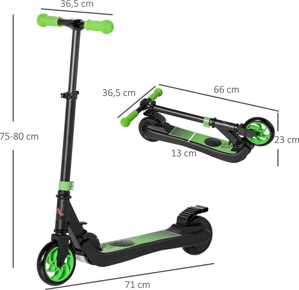 HOMCOM E-koloběžka elektrická koloběžka 120W motor, dojezd 6 km, max. 8 km/h, elektrická koloběžka od 6 let, zelená+bílá