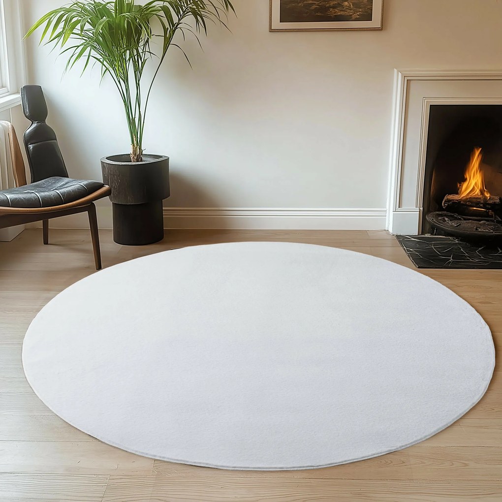 Ayyildiz, Kusový koberec Joy 1400 white kruh, 80x80 (průměr) kruh, bílá, chodba / předsíň