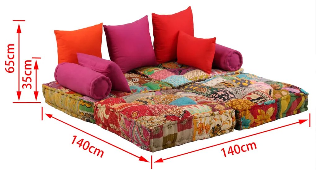 vidaXL Marketos 2místný modulární pouf patchwork textil
