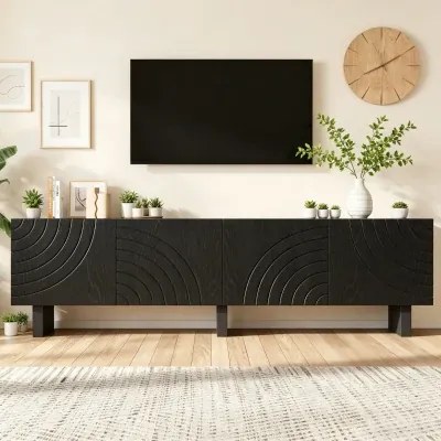 Aosom Moderní TV komoda, strukturovaný přední panel a hodně úložného prostoru, vhodná pro televizory až do 75 palců, 180x40x55 cm, černá