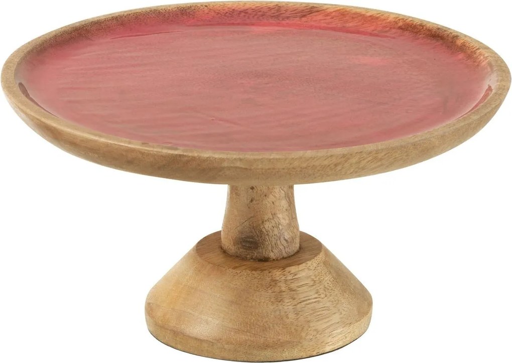 Kulatý servírovací podnos na noze z mangového dřeva s emailem - Ø 25*15 cm