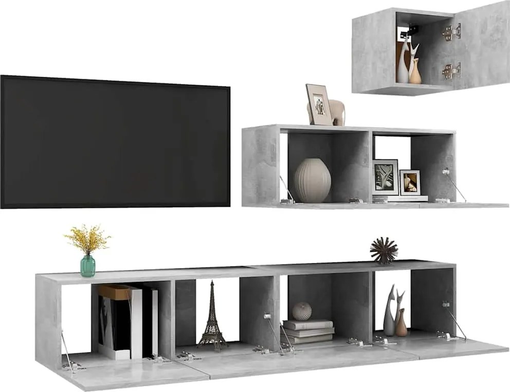 4dílný set TV skříněk betonově šedý kompozitní dřevo 3079156