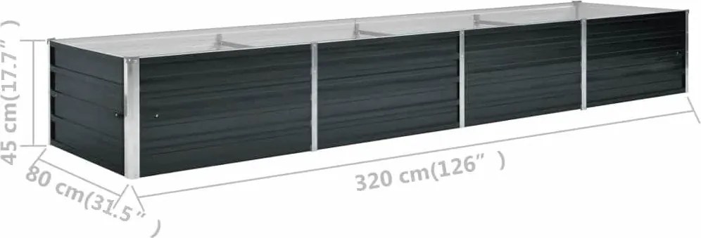 vidaXL Vyvýšený záhon 320 x 80 x 45 cm pozinkovaná ocel [45729] Barva: antracitová