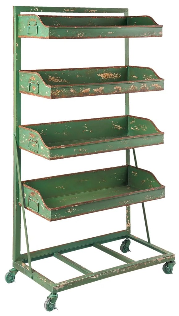 Zelený kovový regál s boxy na kolečkách Boxx - 71*40*133 cm