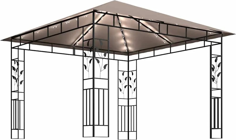 Altán s moskytiérou a světelnými LED řetězy 3x3x2,73 m taupe 3070318