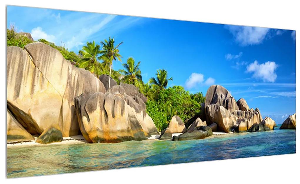 Obraz mořské pláže s palmami (100x40 cm)