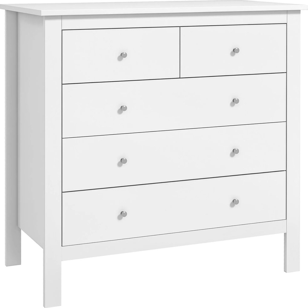 HOMCOM Komoda s 5 zásuvkami - Moderní úložná skříňka pro obývací pokoj, ložnici a chodbu, bílá, 79 x 39,5 x 80,5 cm | Aosom