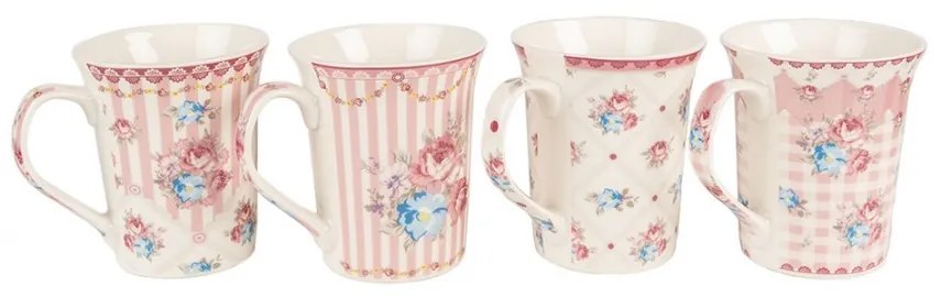 Set 4ks bílo-růžový porcelánový hrnek s květy Fliowie - 8*10 cm / 0,3L