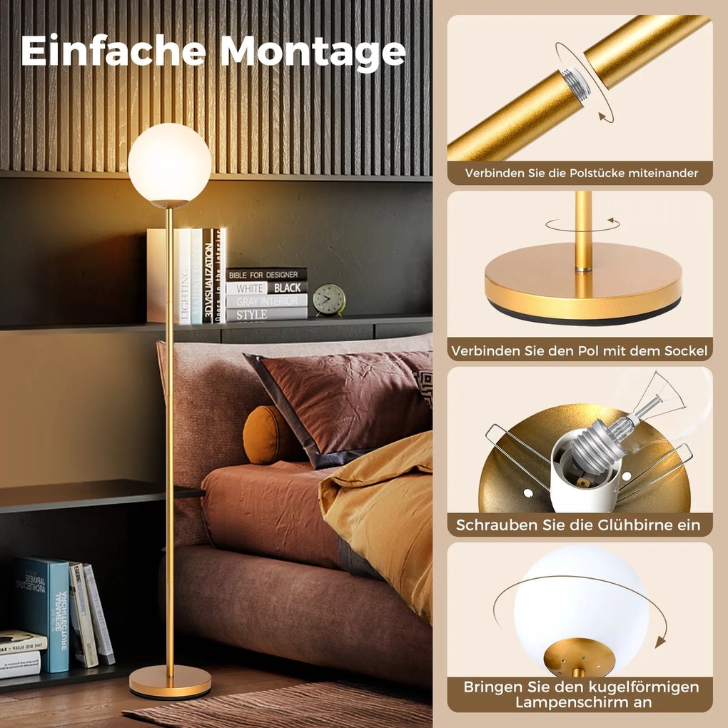 Costway Moderní stojací lampa 165 cm vysoká stojací lampa se skleněným stínidlem