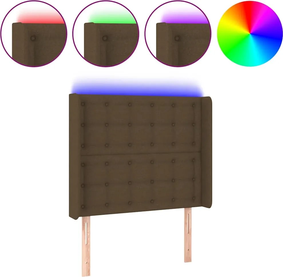 Čelo postele s LED tmavě hnědé 83 x 16 x 118/128 cm textil 3124459