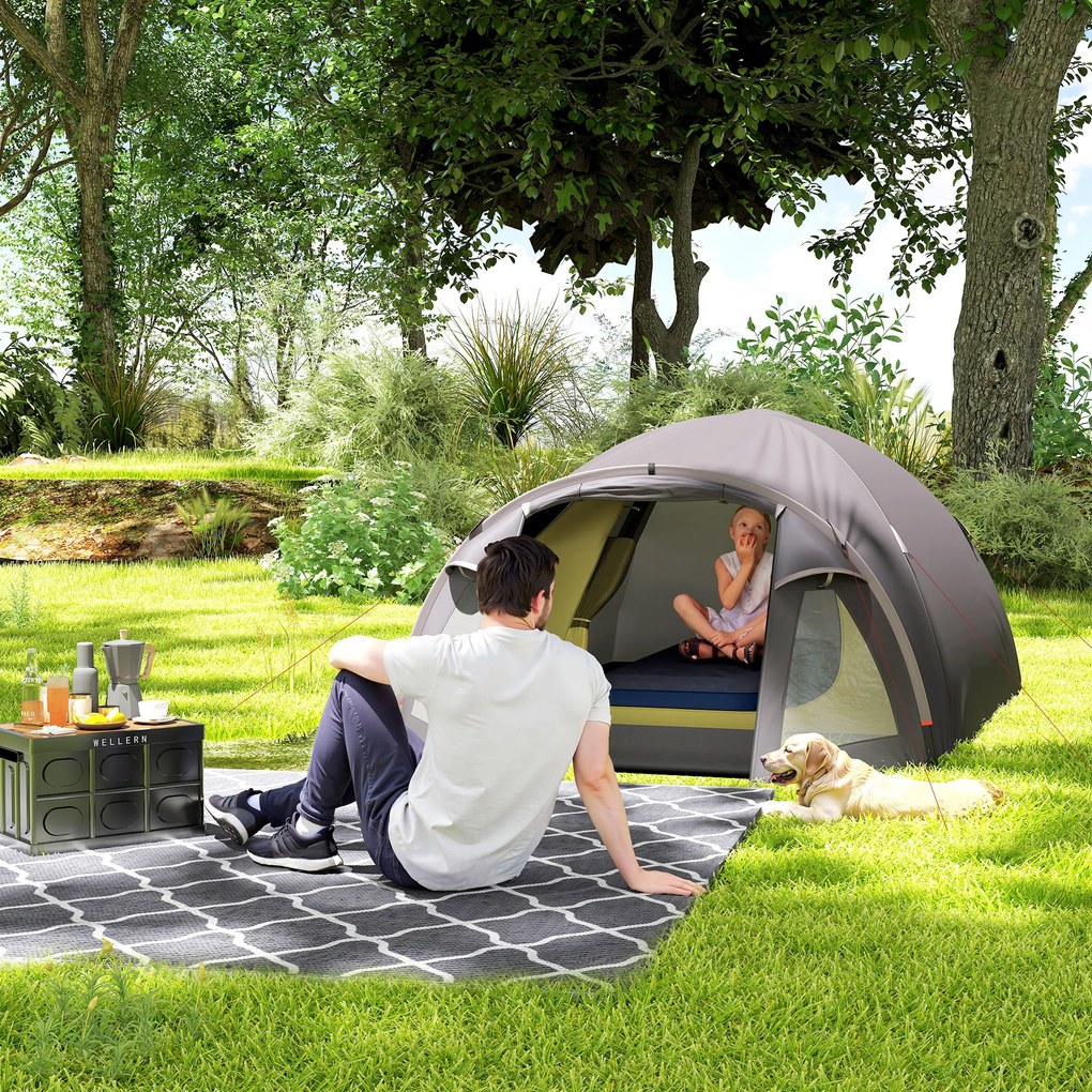 Outsunny Stan pro 4 Osoby, Lehký, Stabilní, Voděodolný UV 50+ Tunelový Stan s Markýzou, Bočními Dveřmi a Okny, Rodinný Stan s Podlážkou a Vodním Slou…