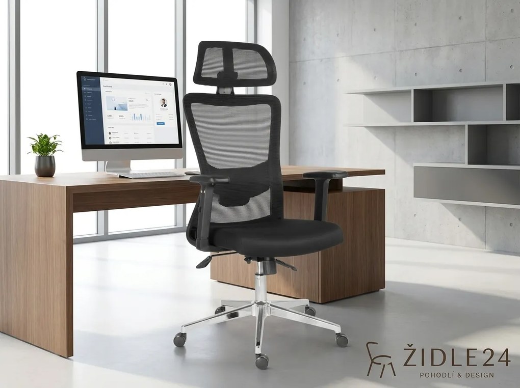 Ergonomická kancelářská židle ERGODO FAGER - černá síťovina / nosnost 150 kg