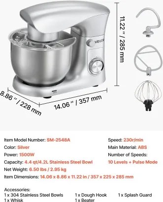 Stojanový mixér, Elektrický kuchyňský mixér o objemu 4,2 l VEVOR
