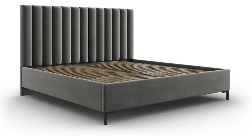 Šedá čalouněná dvoulůžková postel s úložným prostorem s roštem 160x200 cm Casey – Mazzini Beds