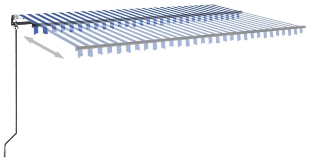 Automatická markýza LED a senzor větru 500 x 300 cm modrobílá,  3069151