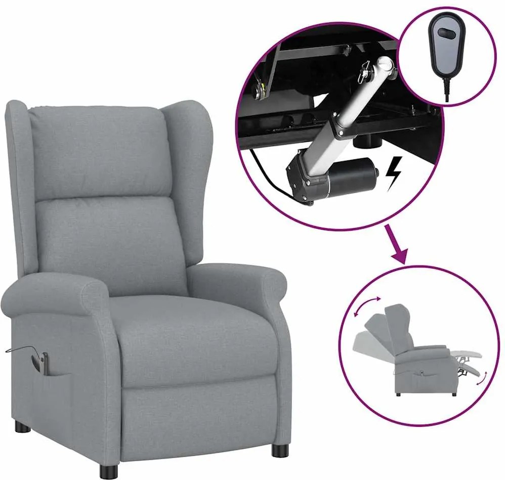 Elektrické polohovací křeslo ušák světle šedé textil 3098319