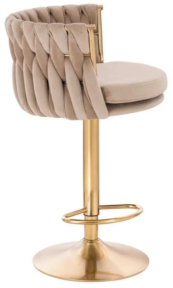 LuxuryForm DESIGN Barová židle LYON VELUR na zlaté kulaté podstavě - latte