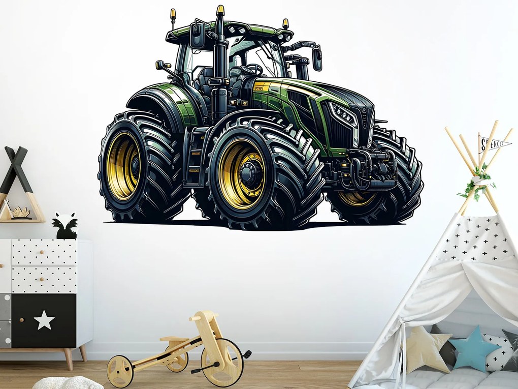 Zelený traktor samolepka na zeď arch 75 x 51 cm