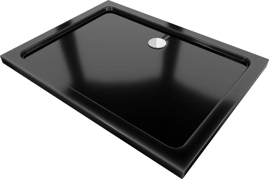 Mexen Flat, akrylátová sprchová vanička 140x90x5 cm SLIM, černá, chromový sifon, 40709014