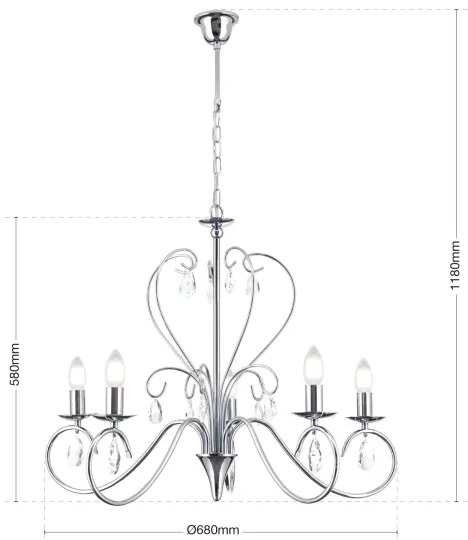 Orion LU 1658/5 - Křišťálový lustr na řetězu ALESSIA 5xE14/40W/230V lesklý chrom