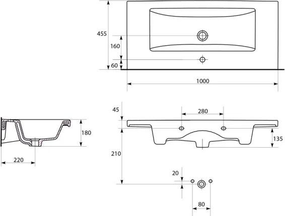 Cersanit K32-016-EX1 - Zápustné umyvadlo COMO 45x100 cm keramika/lesklá bílá