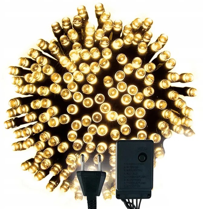 BERGE LED vánoční řetěz - 150LED - 15M - IP20 - 8 funkcí - teplá