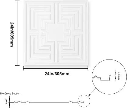 Stropní dlaždice 12-balení 24 × 24 V PVC Snadná instalace Bílý echo vzor