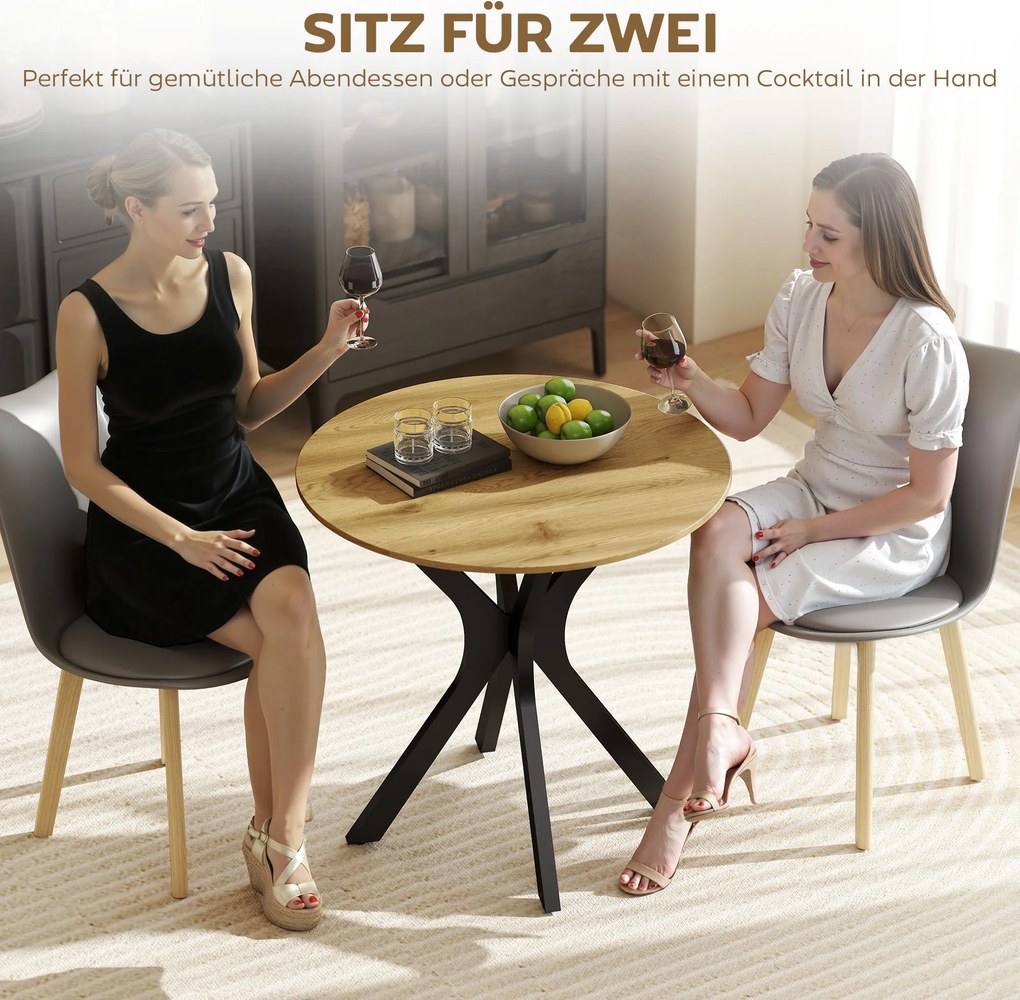 HOMCOM Jídelní stůl kuchyňský stůl kulatý stůl, moderní design, 78 cm x 75 cm, přírodní dřevo