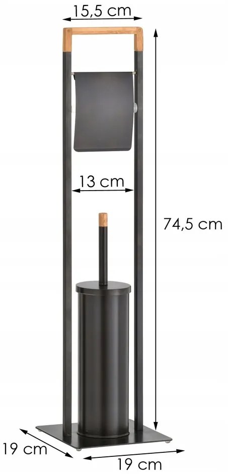Držák toaletního papíru s WC štětkou - černý s bambusem