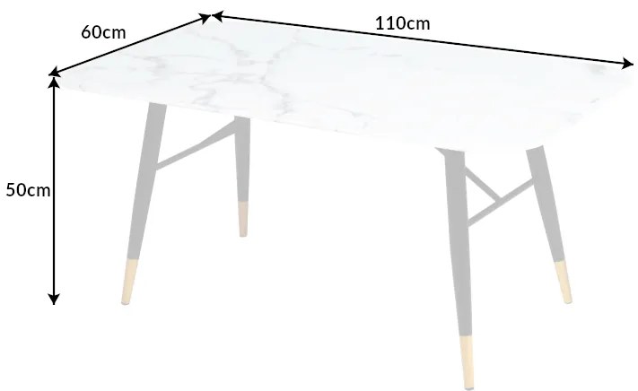 Designový konferenční stolek Laney 110 cm bílý - vzor mramor