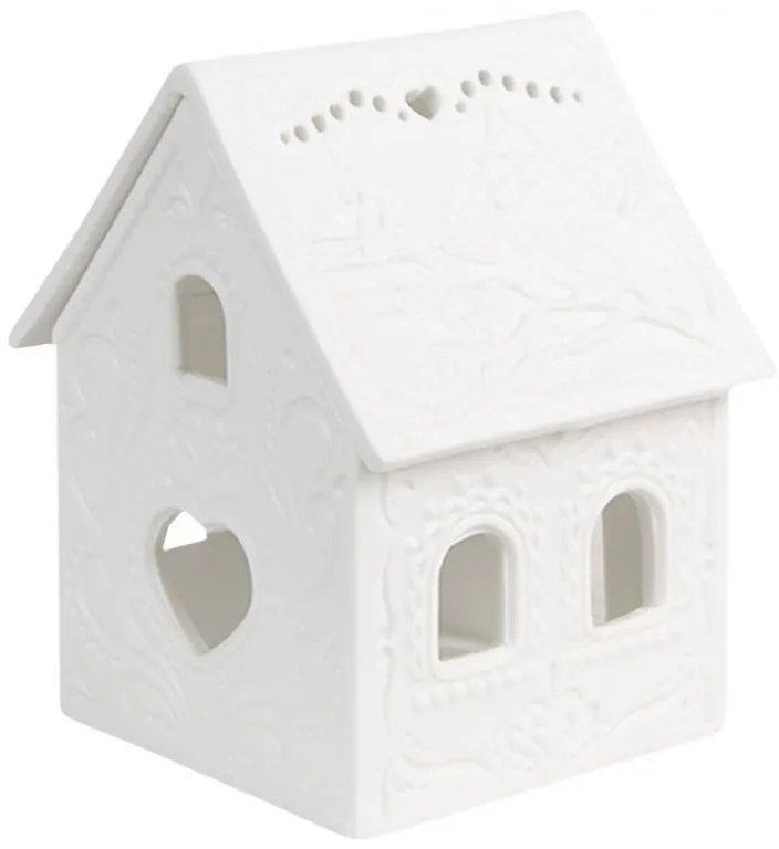 Bílý keramický domeček na čajovou svíčku Mechelen I – 7x8x9 cm