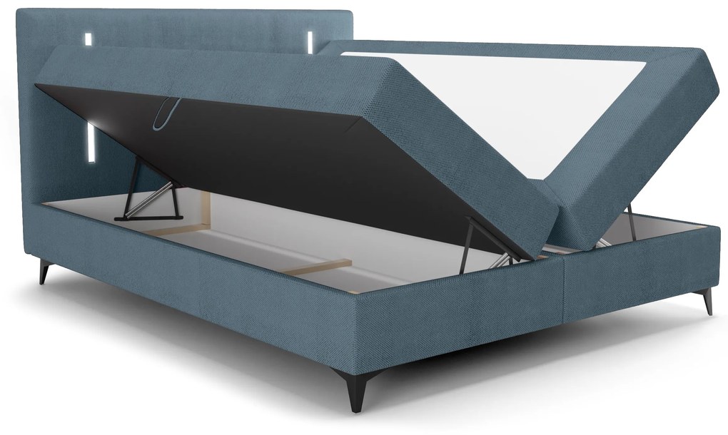 Manželská postel 140 cm Ortega Bonell (světlomodrá) (s roštem, s úl. prostorem) (s LED osvětlením). 1082620