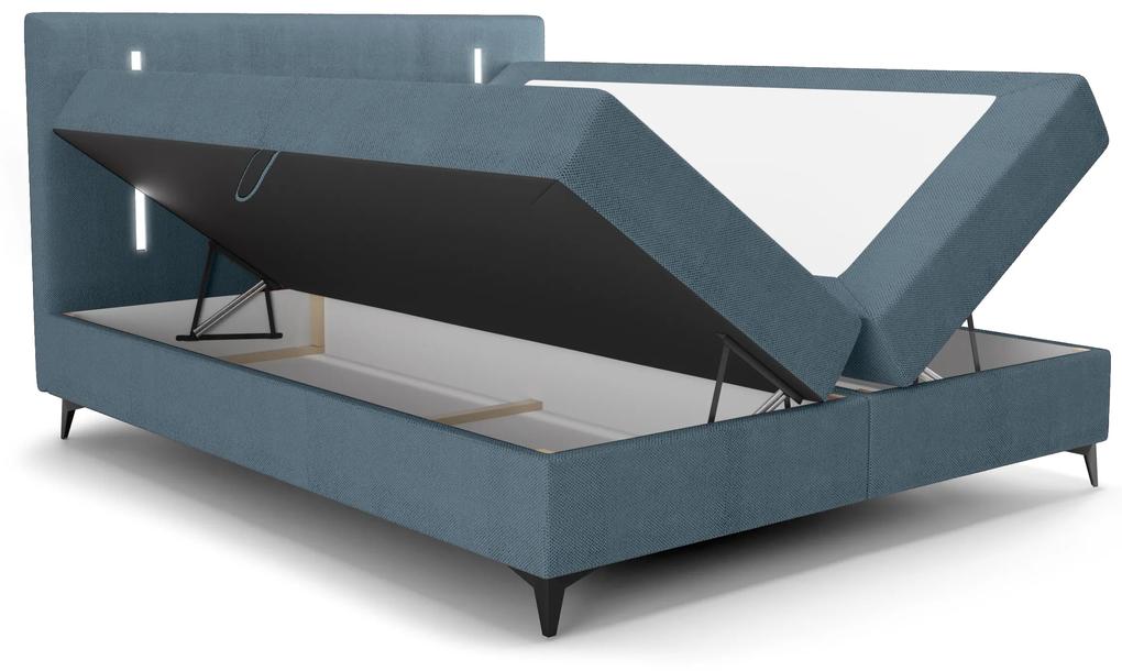Manželská postel 180 cm Ortega Bonell (světlomodrá) (s roštem, s úl. prostorem) (s LED osvětlením). 1082642