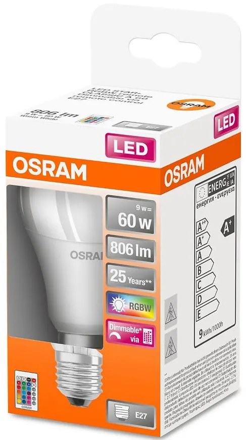 LED žárovka OSRAM A60 RGBW 9W E27 2700K + dálkový ovladač