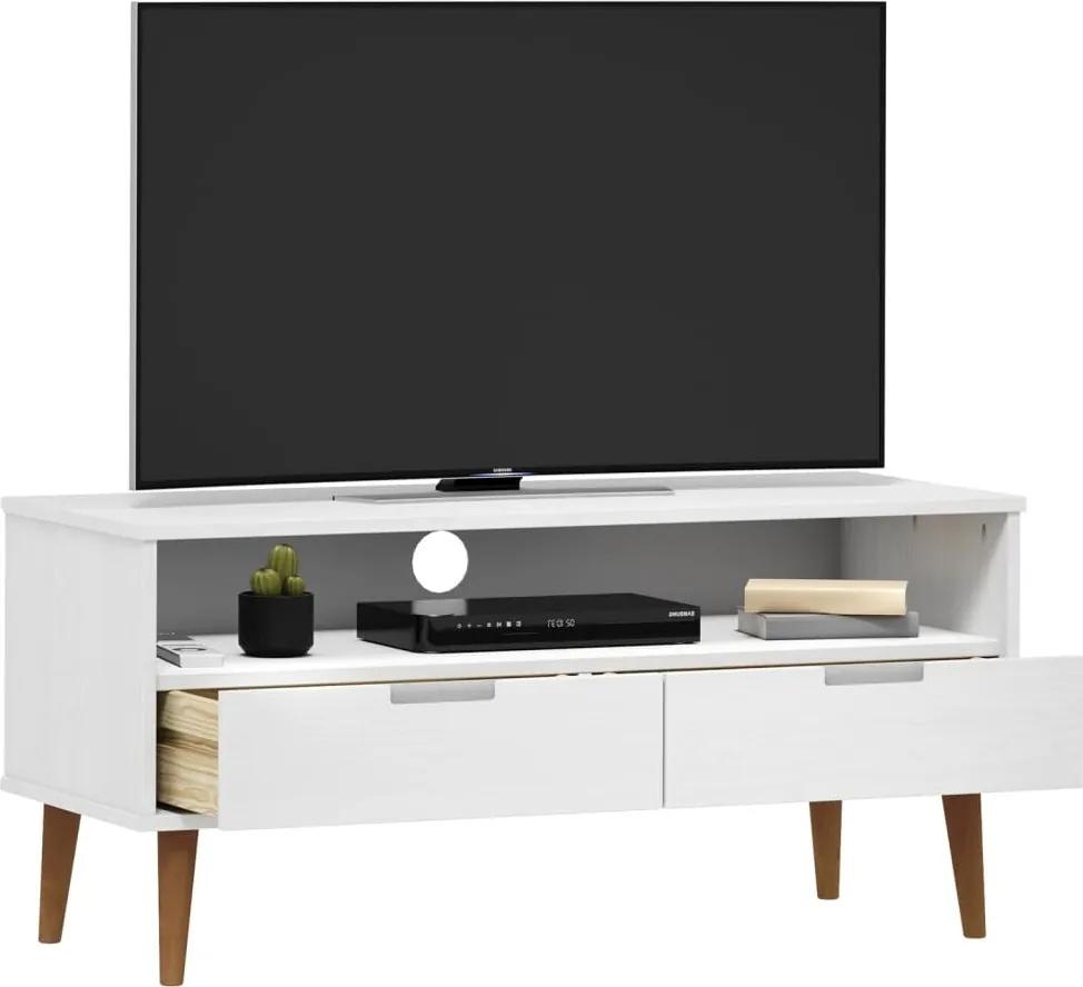 vidaXL TV stolek MOLDE 106 x 40 x 49 cm masivní borové dřevo [350532] Barva: Bílá