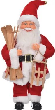 Vánoční dekorace Santa Claus se sáňkami a lyžemi 30 cm