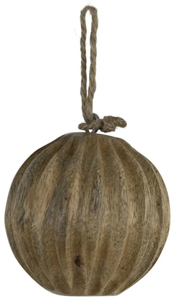 Dekorační závěsná dřevěná koule s vyrytými žebry - Ø 10cm